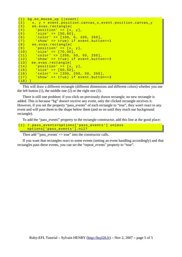 ruby-efl-tutorial-hsyl20 | PDF | Programming Languages | Computing