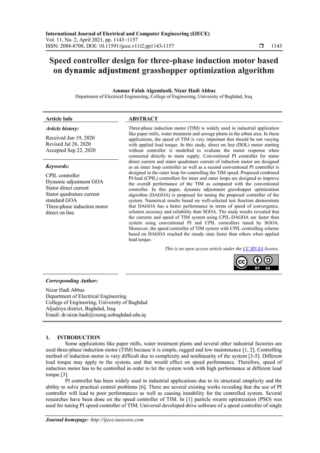 Speed controller design for three-phase induction motor based on dynamic adjustment grasshopper ...