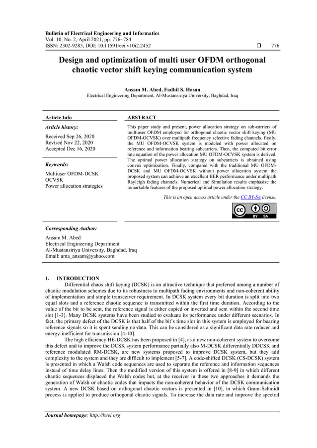 Design and optimization of multi user OFDM orthogonal chaotic vector shift keying communication ...