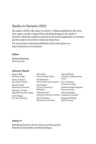 Rethinking Narrative Identity Persona And Perspective Claudia Holler | PDF