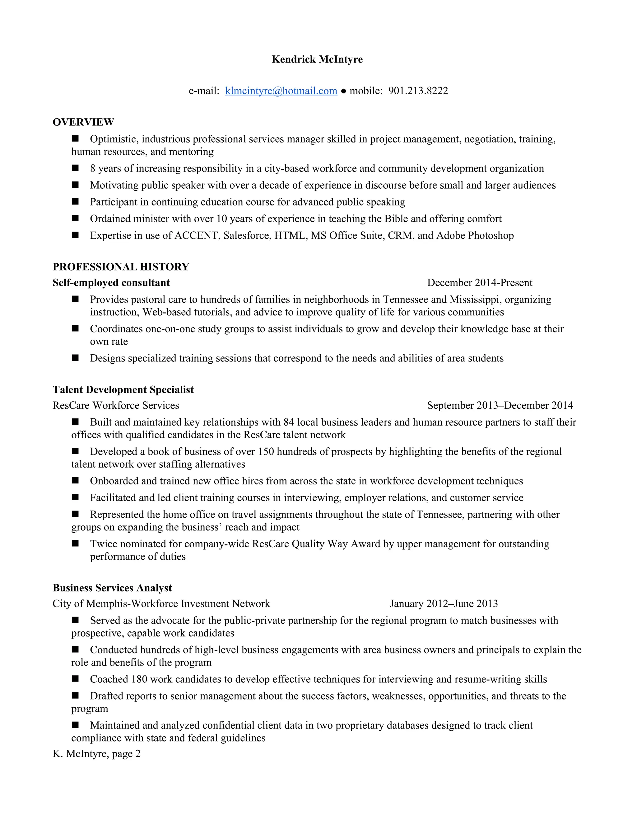 Ken McIntyre Resume 2016 | DOC