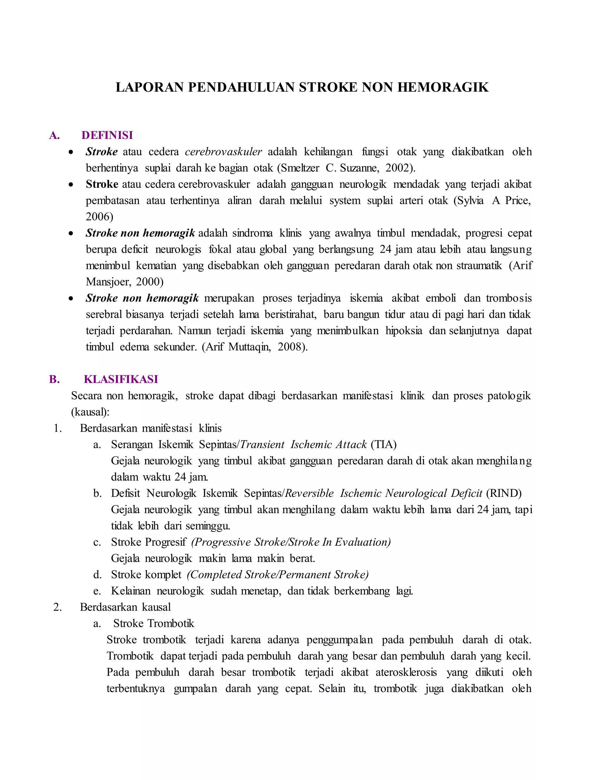 262578620 laporan-pendahuluan-stroke-non-hemoragik | PDF