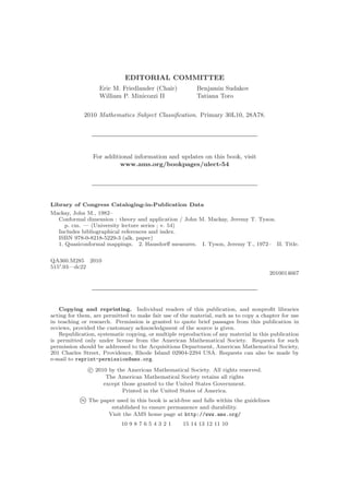 Conformal Dimension Theory And Application John M Mackay Jeremy T Tyson ...