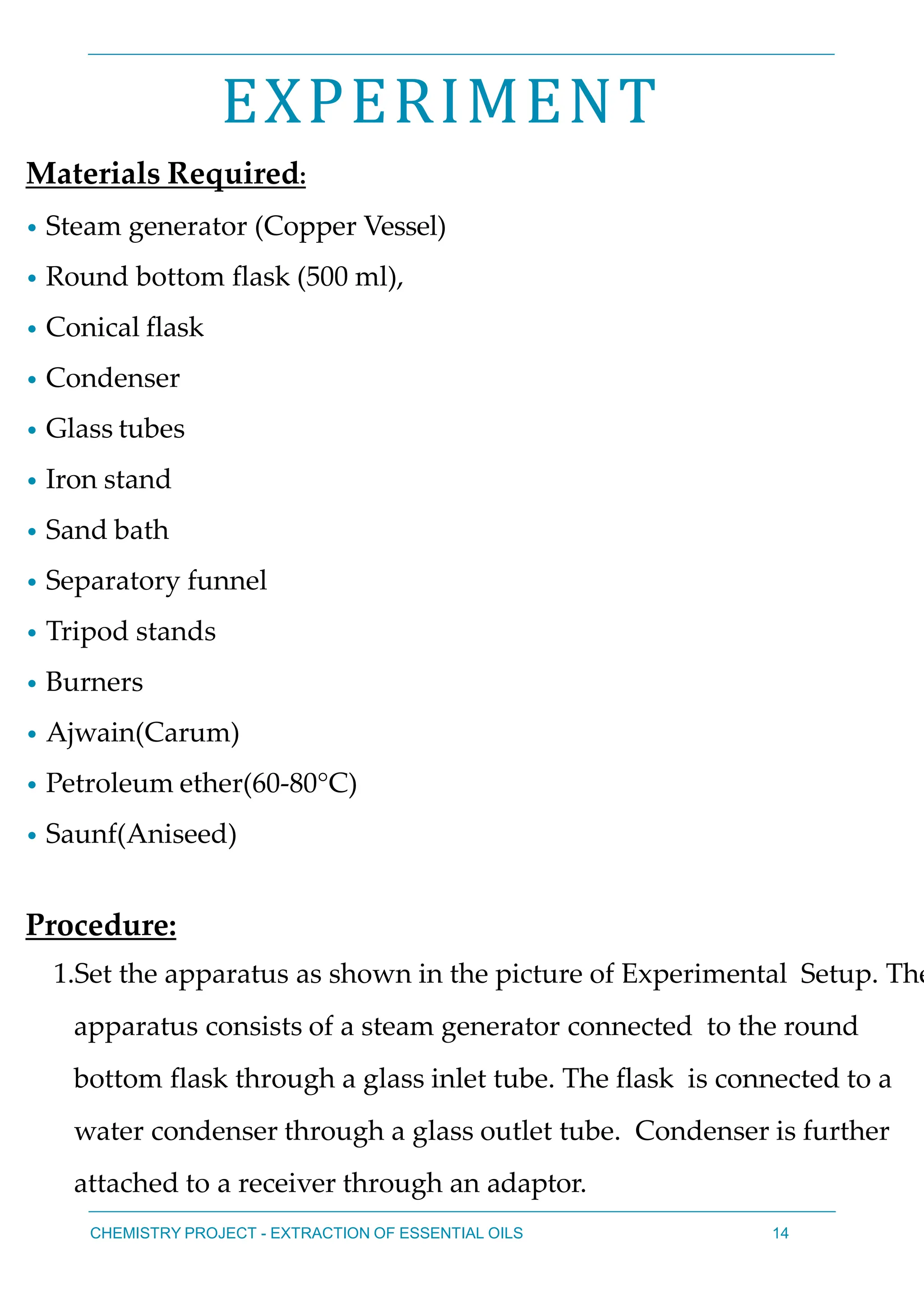 Chemistry Project Extraction of Essential Oils Present in Aniseed(Saunf ...