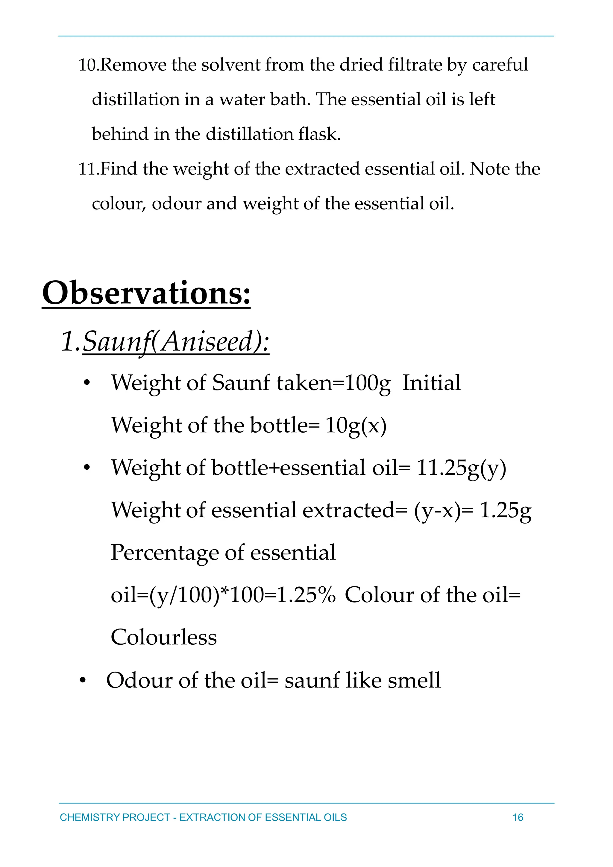 Chemistry Project Extraction of Essential Oils Present in Aniseed(Saunf ...