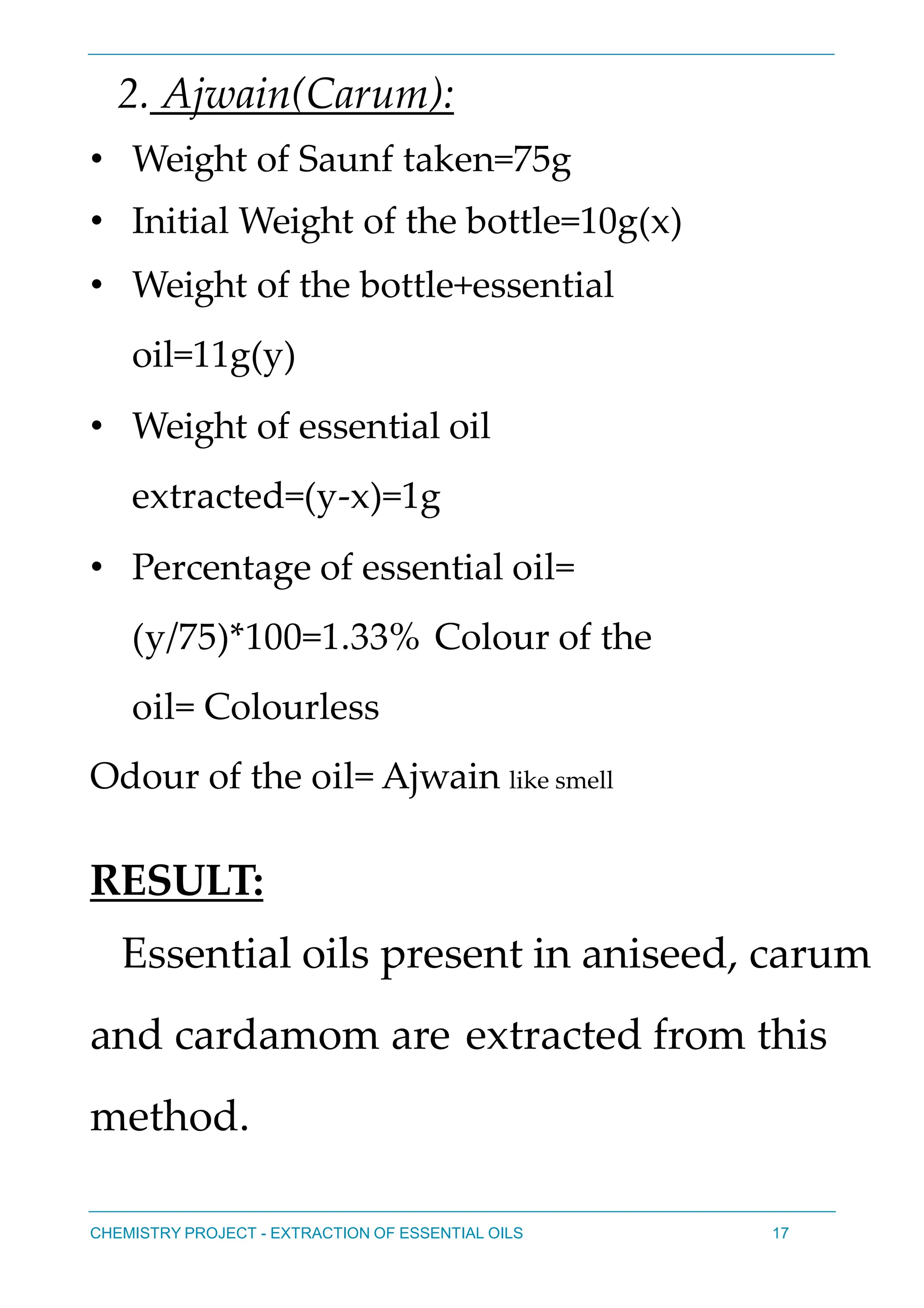 Chemistry Project Extraction of Essential Oils Present in Aniseed(Saunf ...