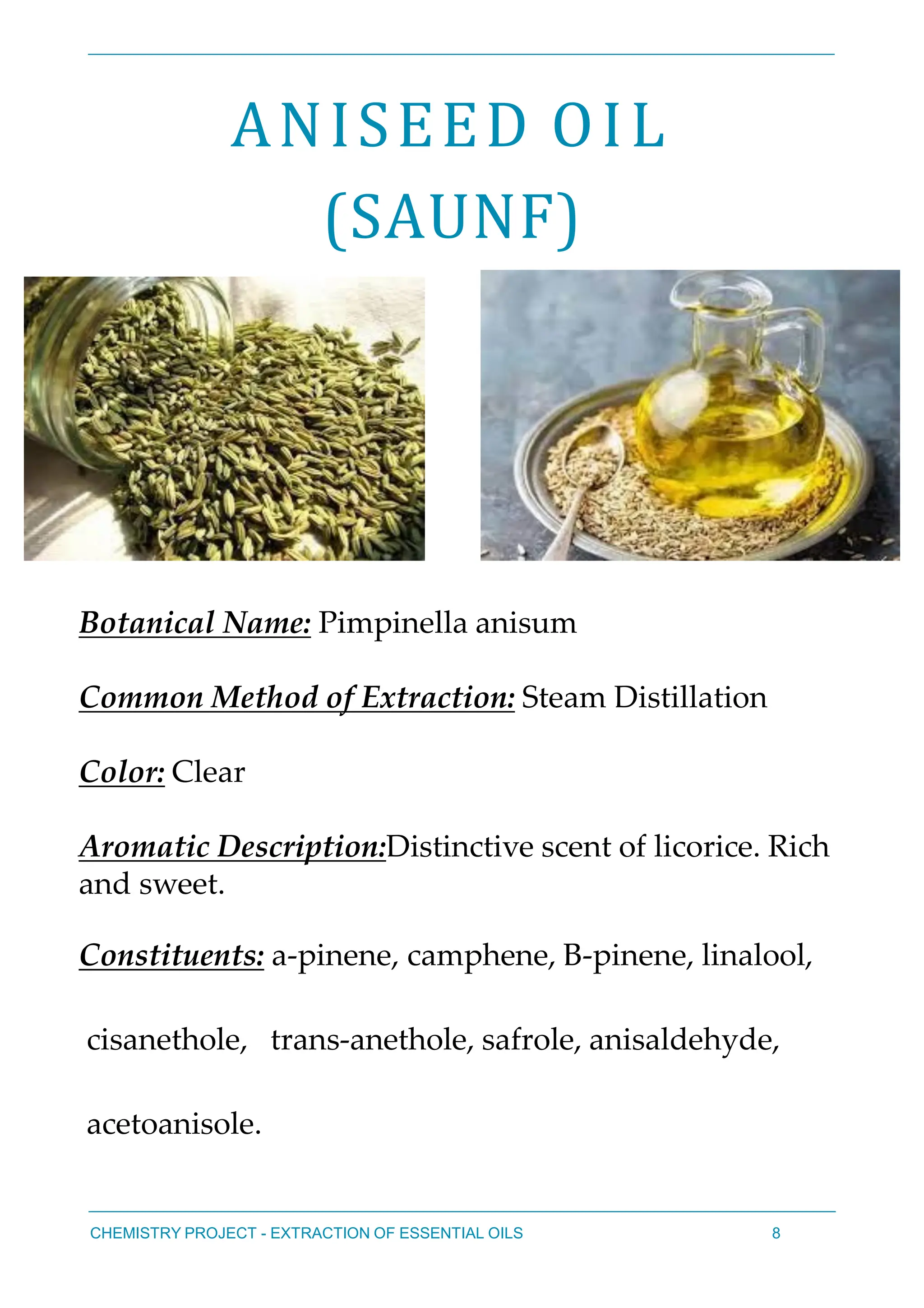Chemistry Project Extraction of Essential Oils Present in Aniseed(Saunf ...