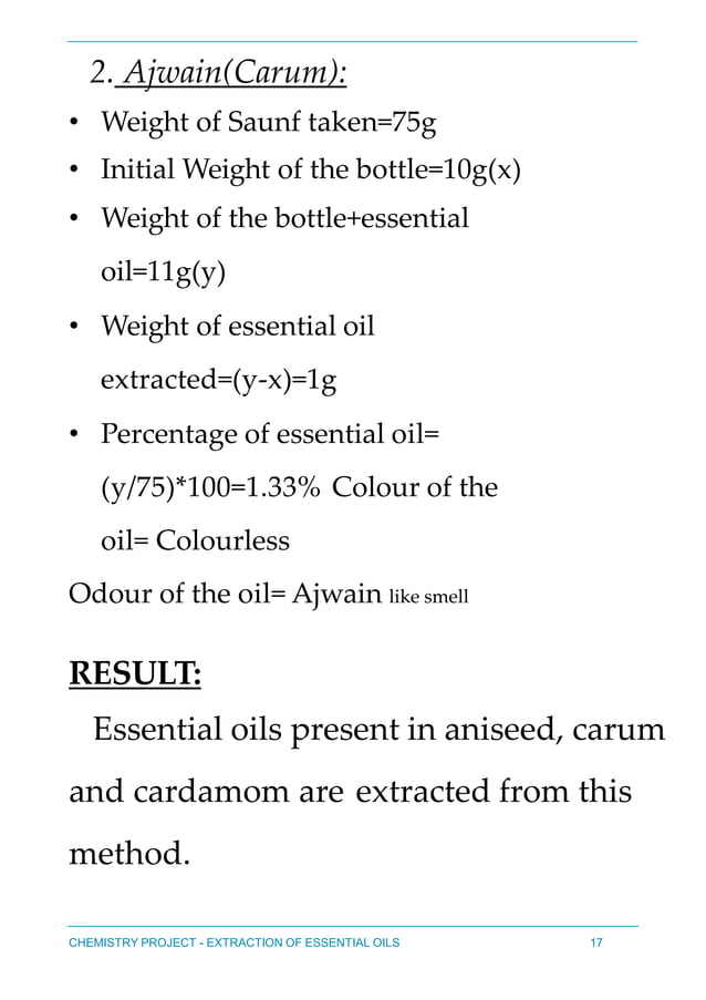 Chemistry Project Extraction of Essential Oils Present in Aniseed(Saunf ...