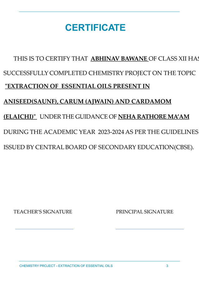 Chemistry Project Extraction of Essential Oils Present in Aniseed(Saunf ...