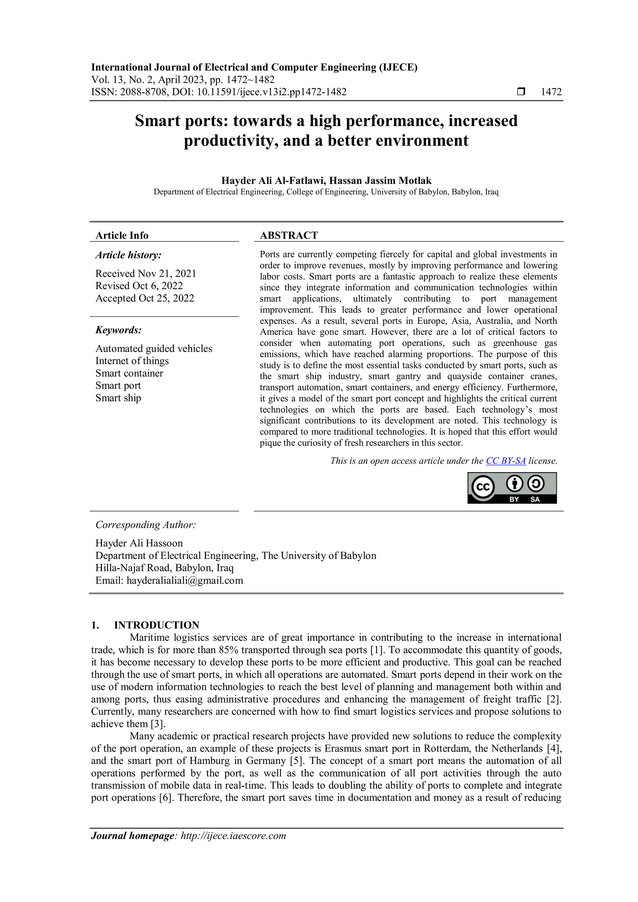 Smart ports: towards a high performance, increased productivity, and a ...