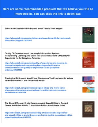 Ethics And Experience Life Beyond Moral Theory Tim Chappell | PDF