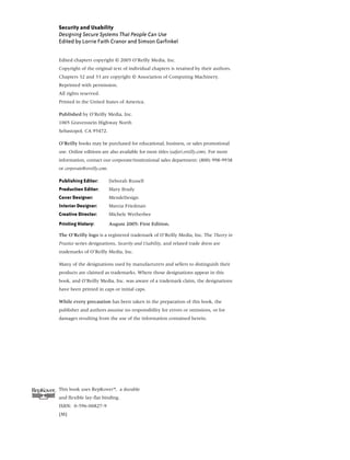 Security And Usability Designing Secure Systems That People Can Use ...
