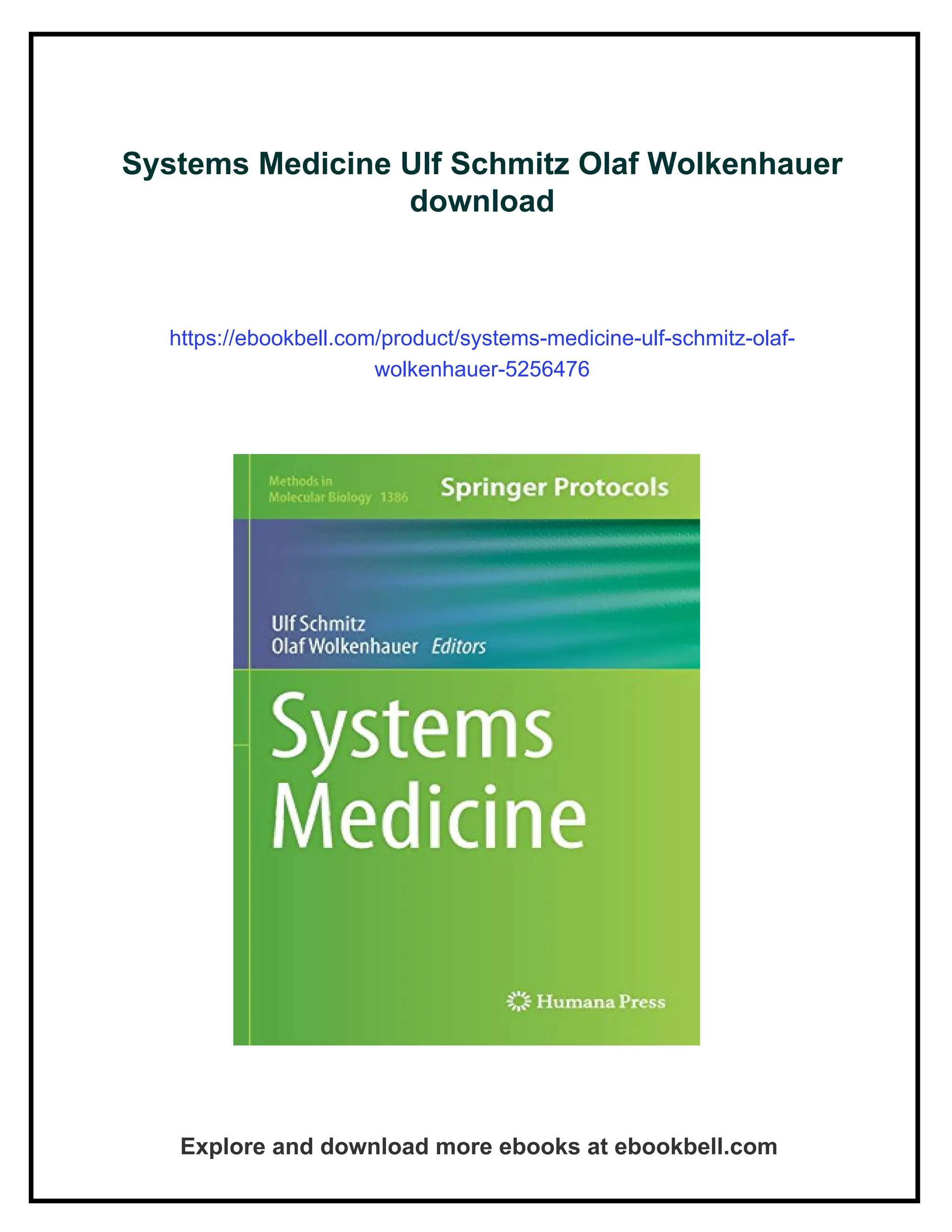 Systems Medicine Ulf Schmitz Olaf Wolkenhauer | PDF