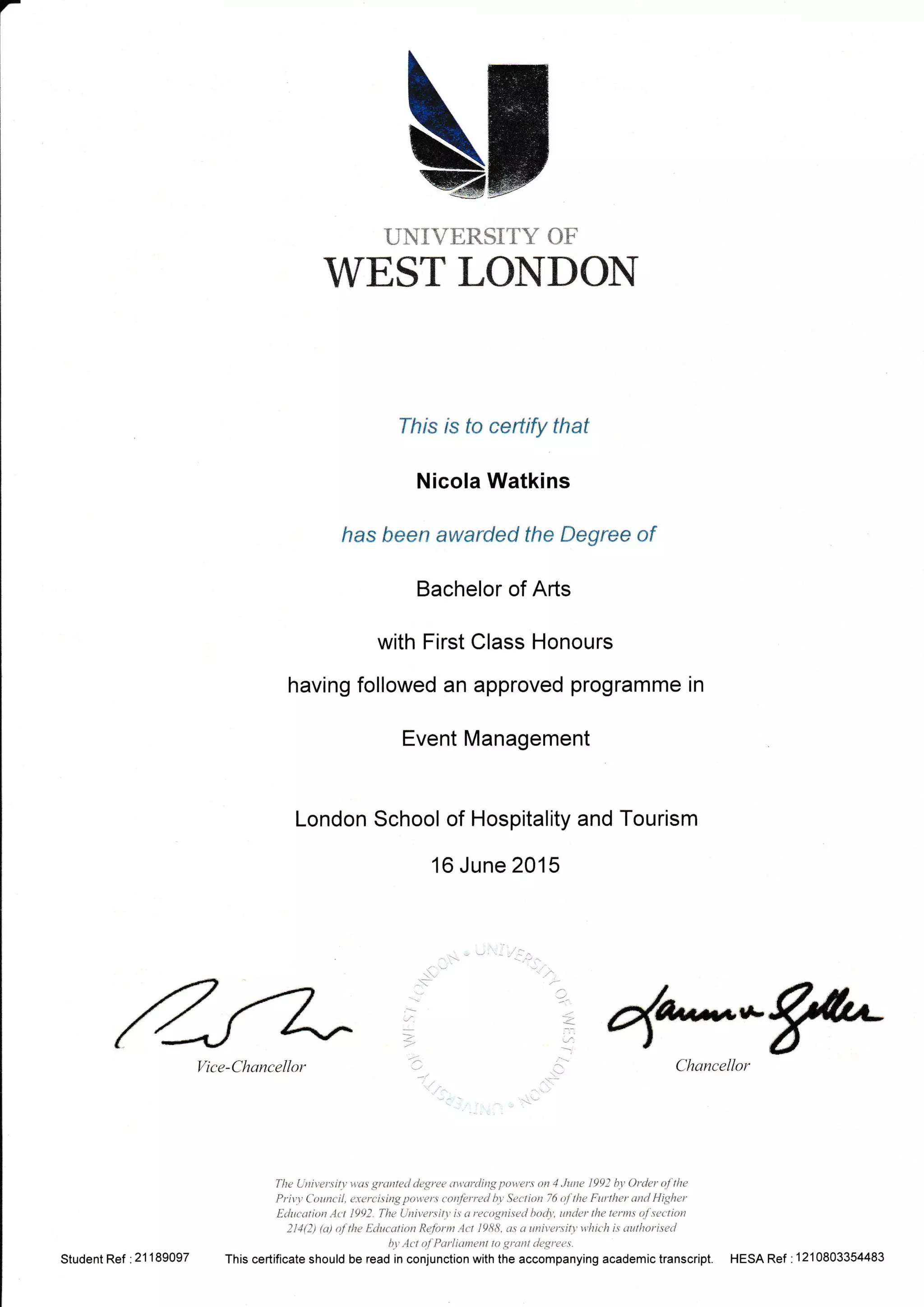 UWL Degree Certificate | PDF