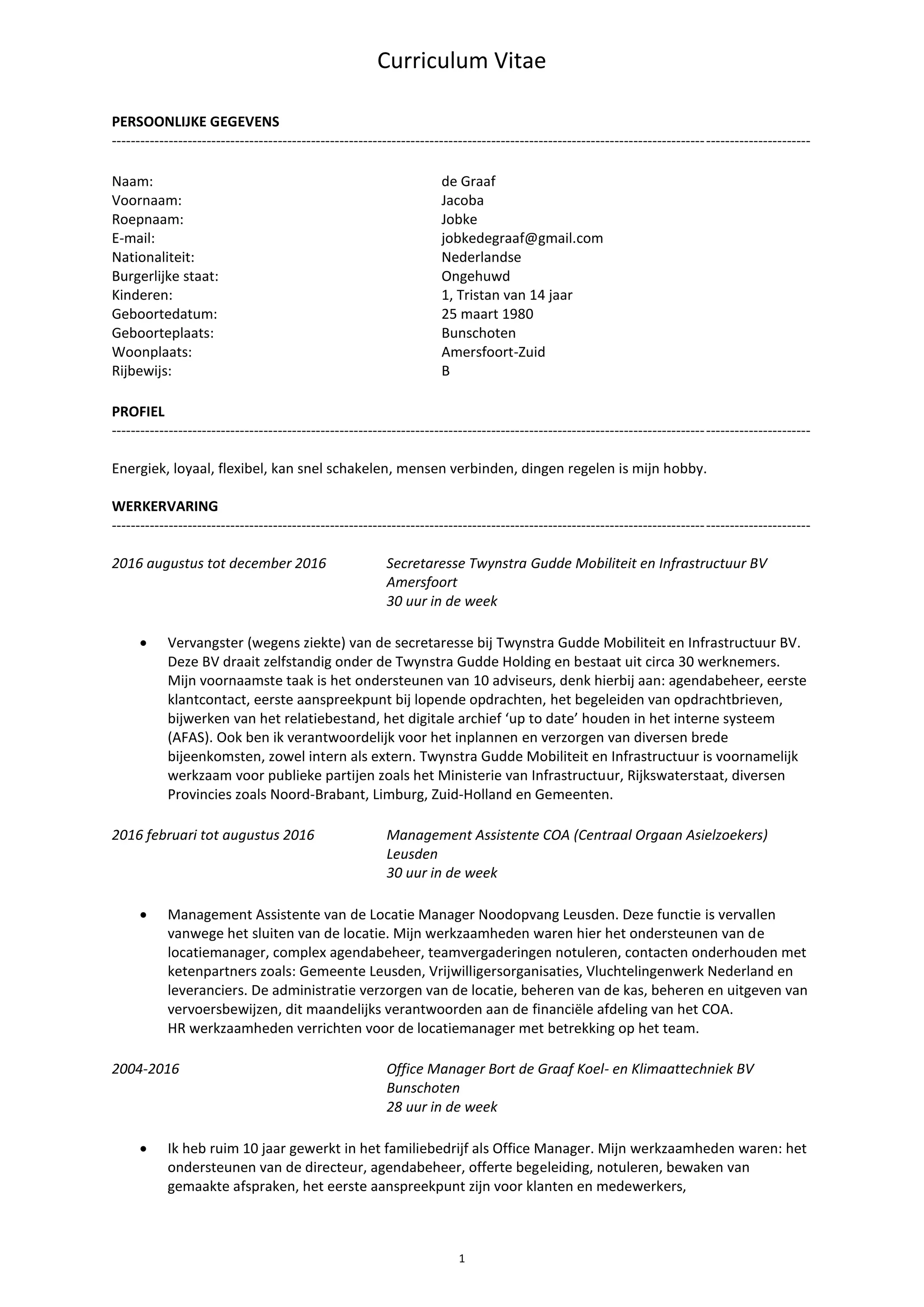 CV Jobke de Graaf 2016 | PDF