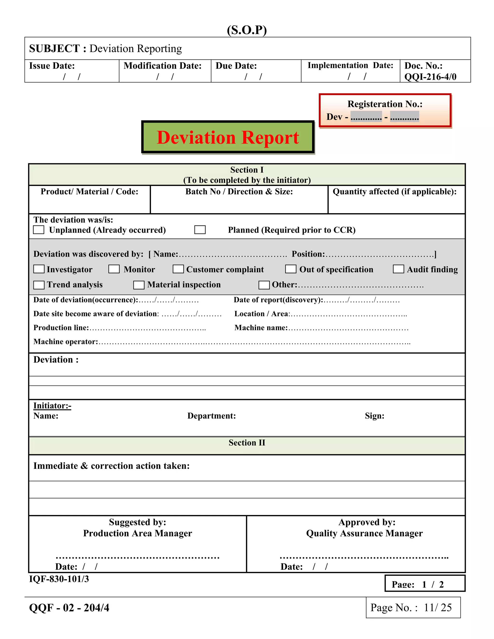 Pharmaceutical Deviation SOP | PDF