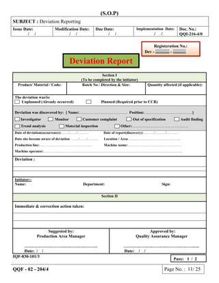 Pharmaceutical Deviation SOP | PDF