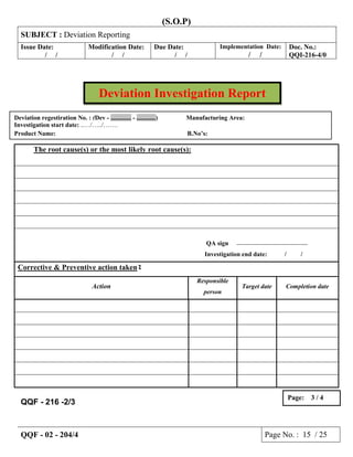 Pharmaceutical Deviation SOP | PDF