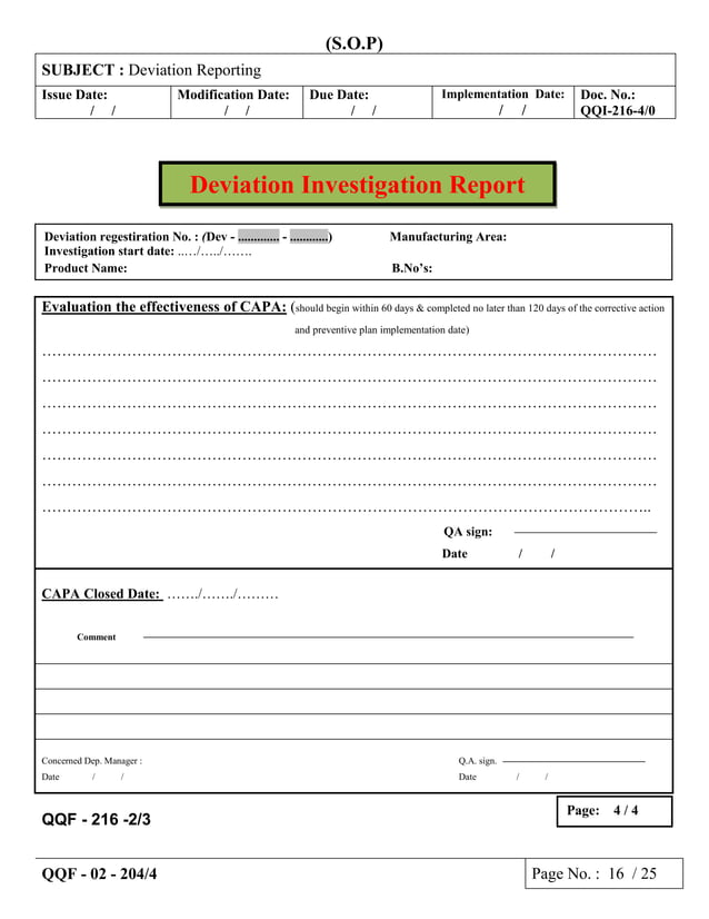 Pharmaceutical Deviation SOP | PDF