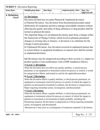 Pharmaceutical Deviation SOP | PDF