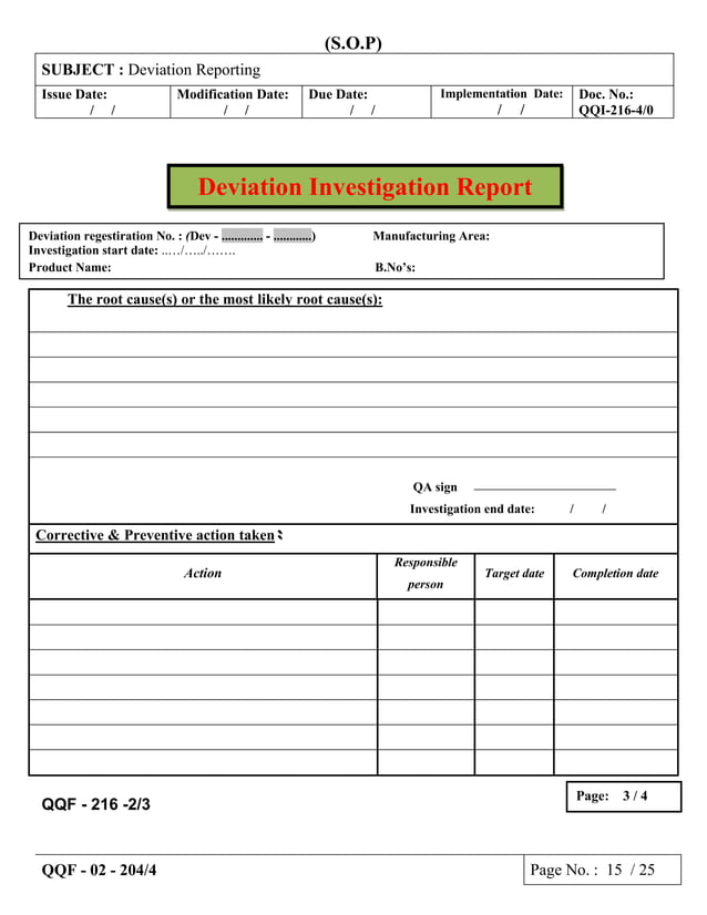 Pharmaceutical Deviation SOP