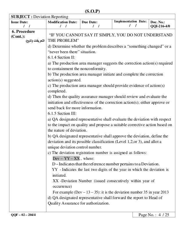Pharmaceutical Deviation SOP