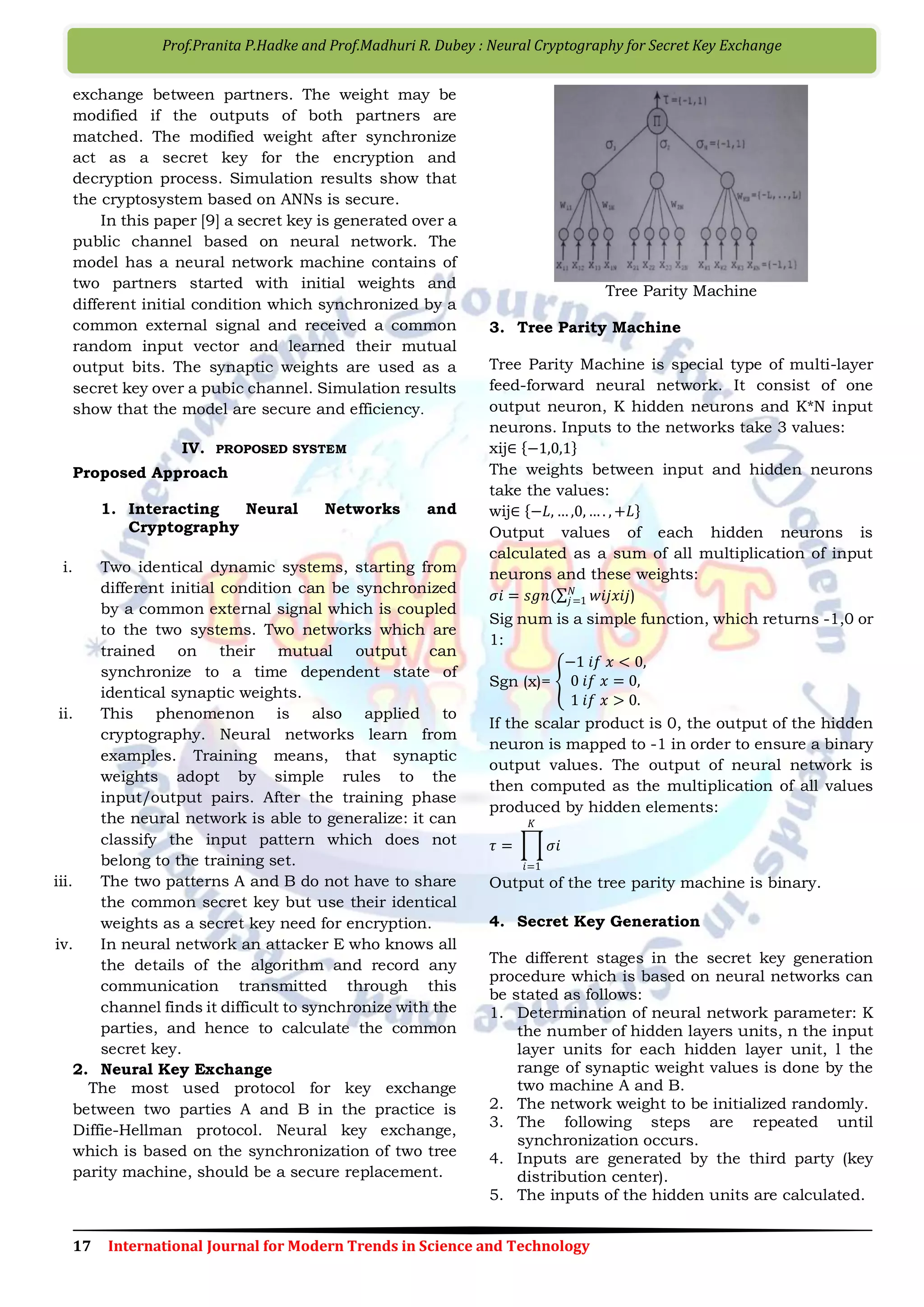 Neural Cryptography for Secret Key Exchange | PDF