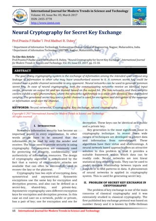 Neural Cryptography for Secret Key Exchange | PDF