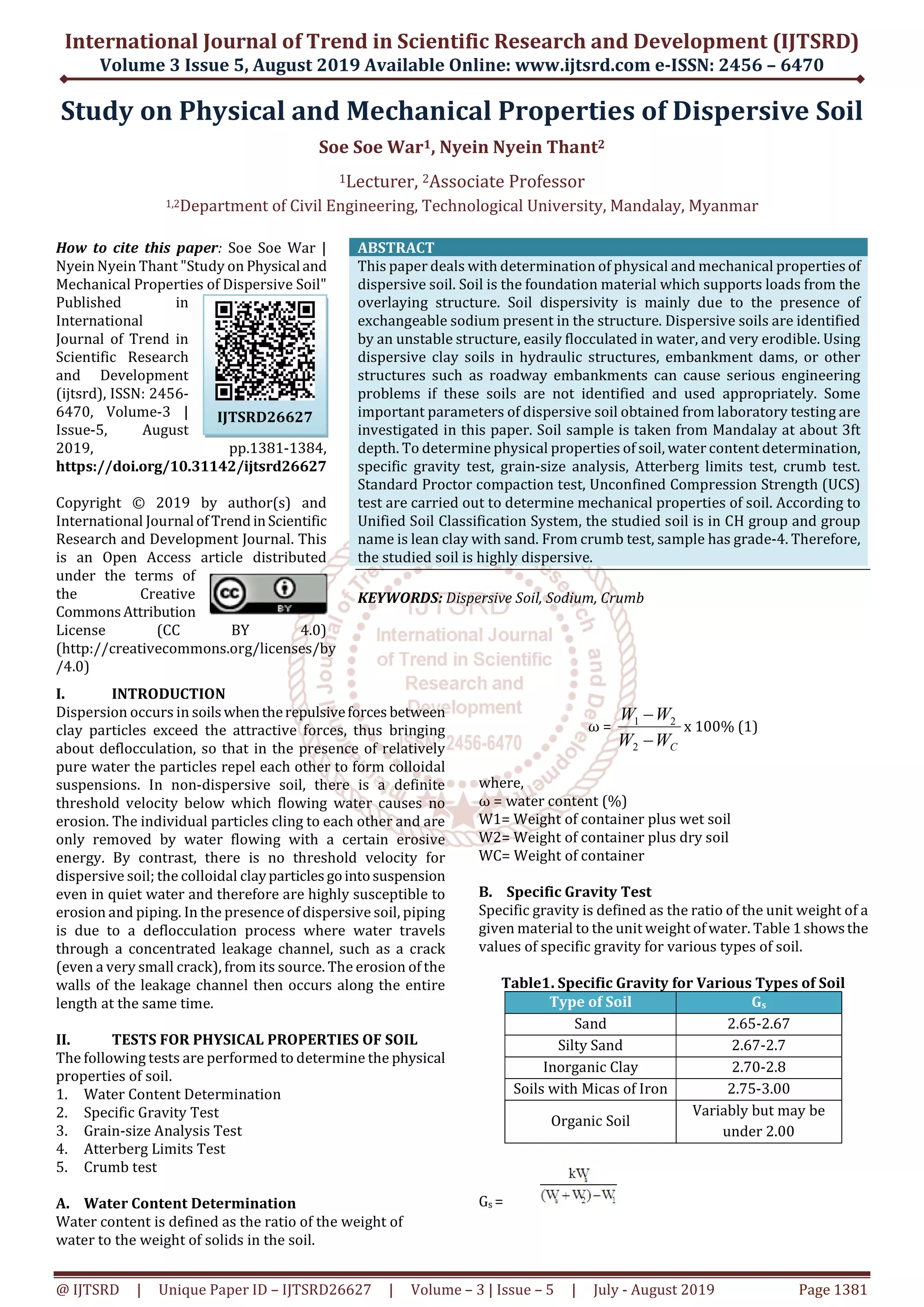 Study on Physical and Mechanical Properties of Dispersive Soil | PDF