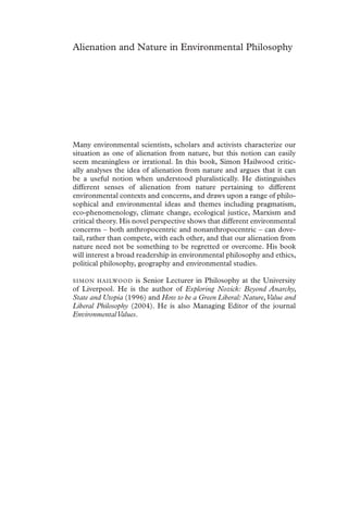 Alienation And Nature In Environmental Philosophy Hailwood Simon A | PDF