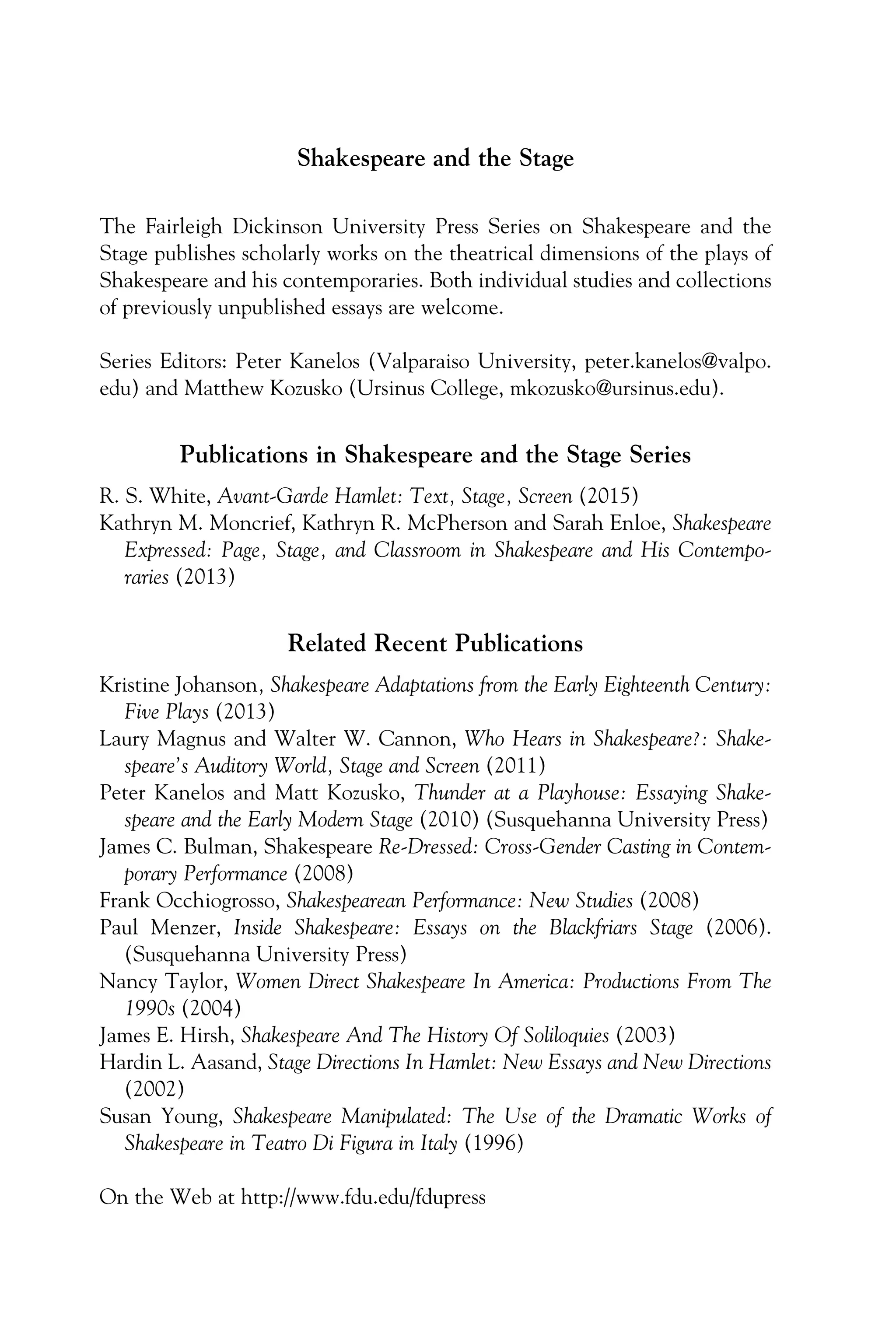 Avantgarde Hamlet Text Stage Screen Shakespeare William White | PDF