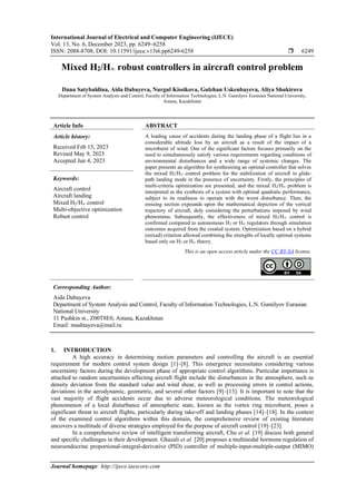 Mixed H2/H∞ robust controllers in aircraft control problem | PDF