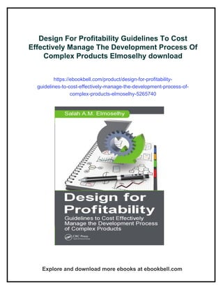 Design For Profitability Guidelines To Cost Effectively Manage The ...