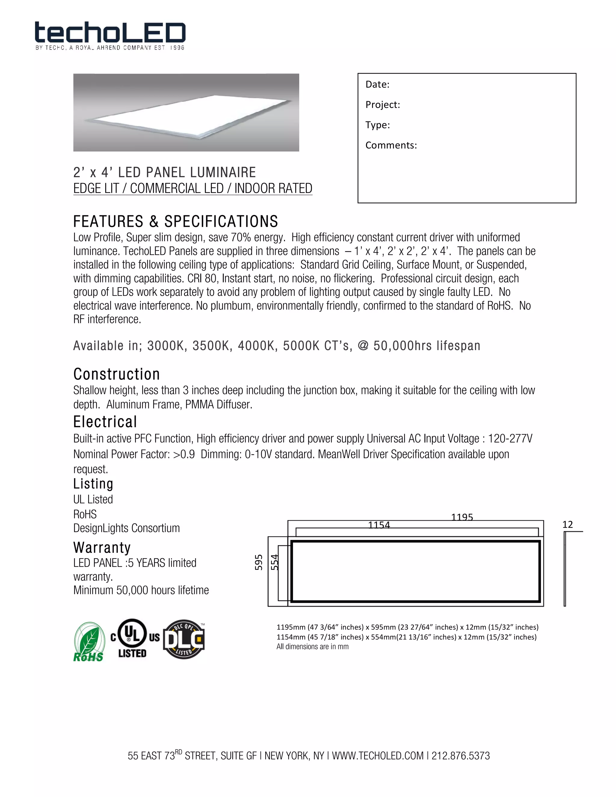 techoLED 2x4 Cut Sheet | PDF