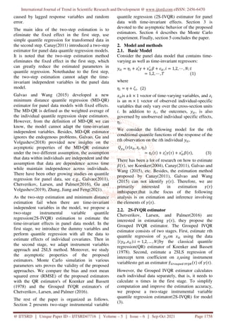 A Two Stage Estimator of Instrumental Variable Quantile Regression for Panel Data with Time ...