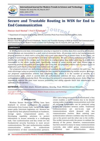 Secure and Trustable Routing in WSN for End to End Communication | PDF