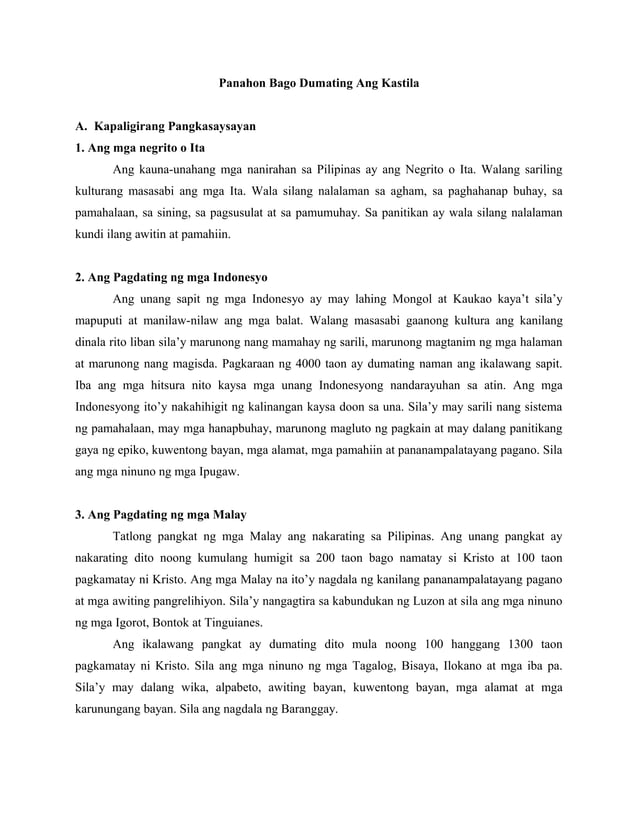 Panahon Bago Dumating Ang Kastila | DOC