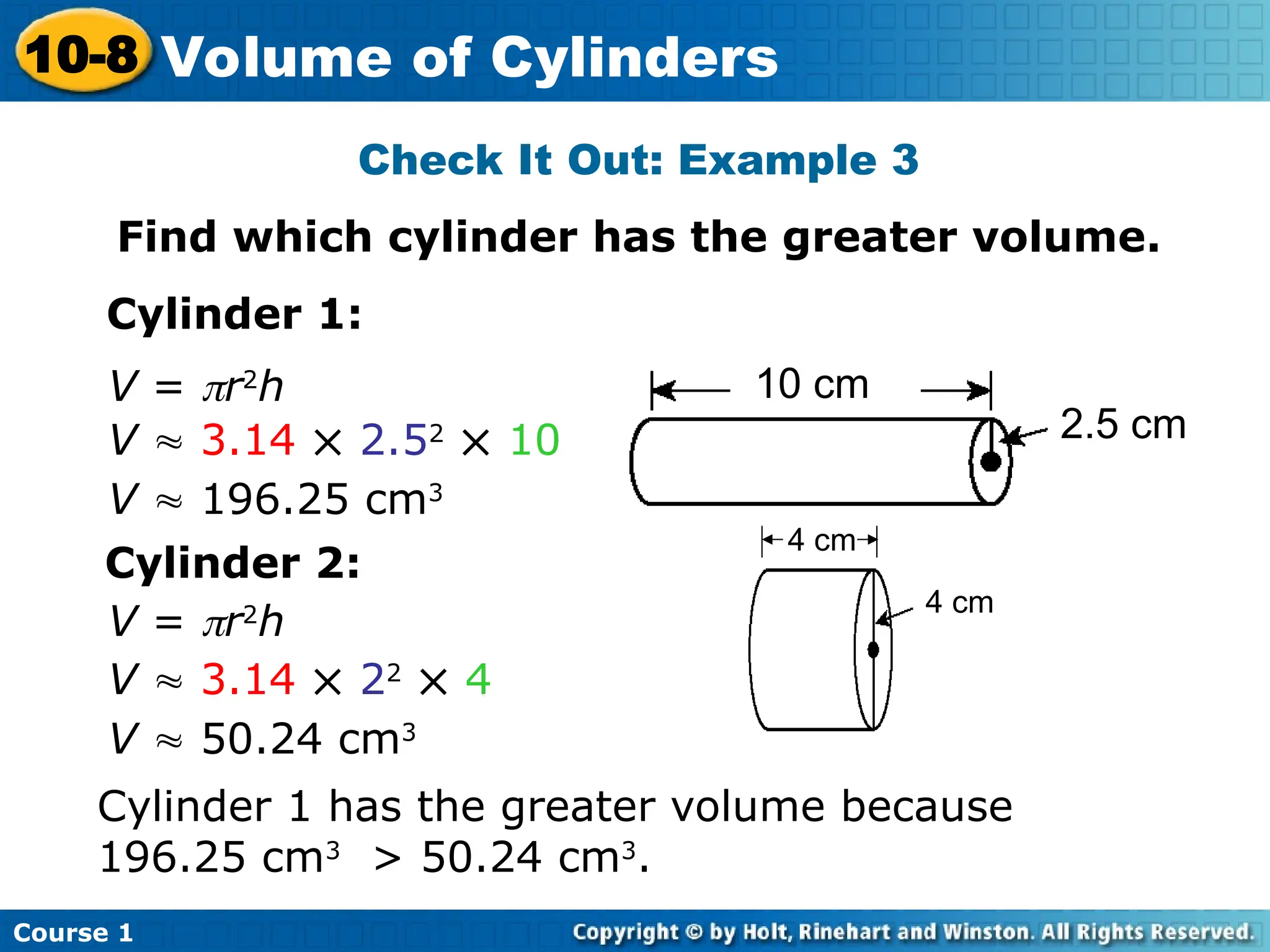 Volume of a Cylinder with Applications Math 7 | PPT