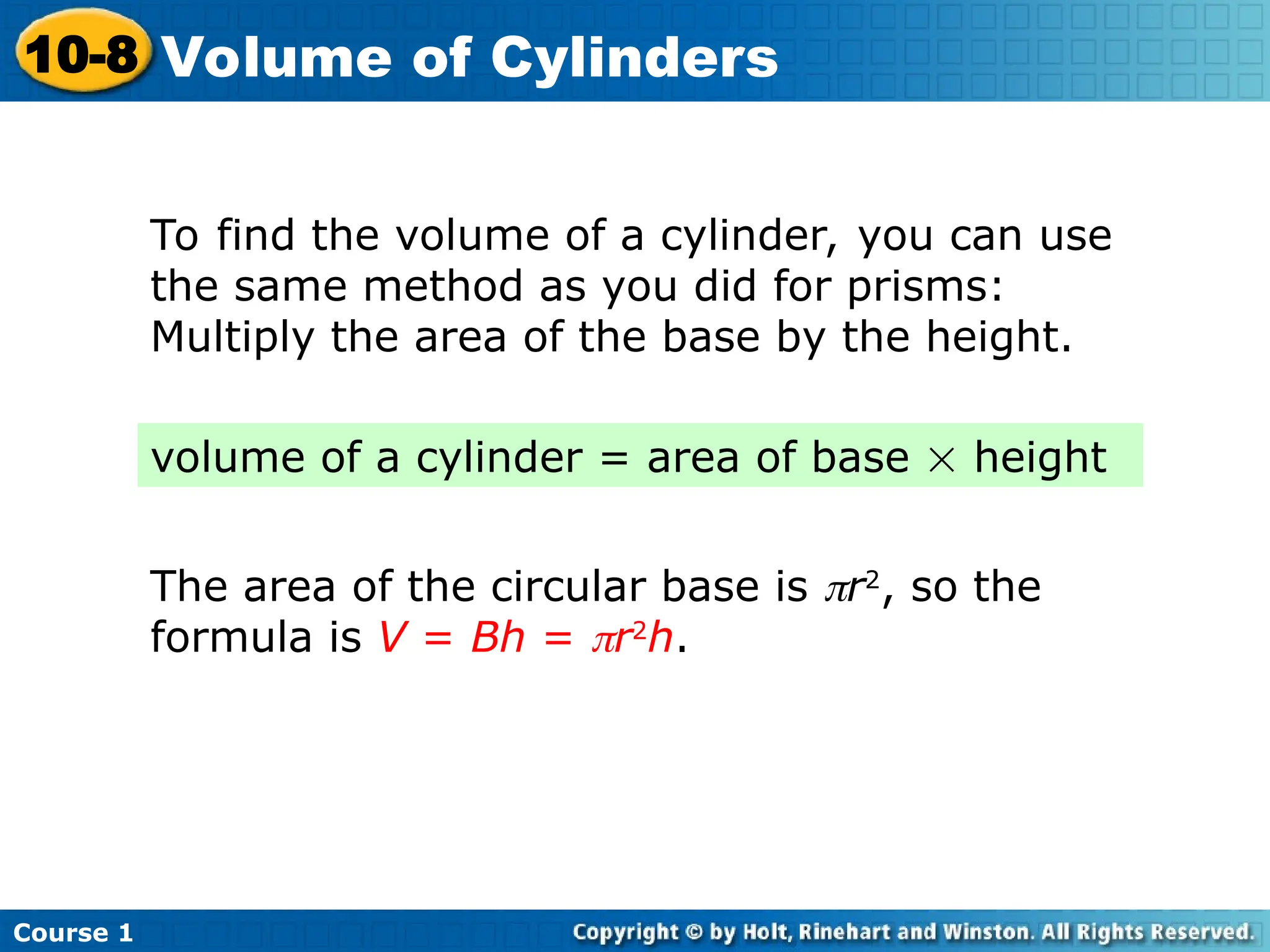 Volume of a Cylinder with Applications Math 7 | PPT