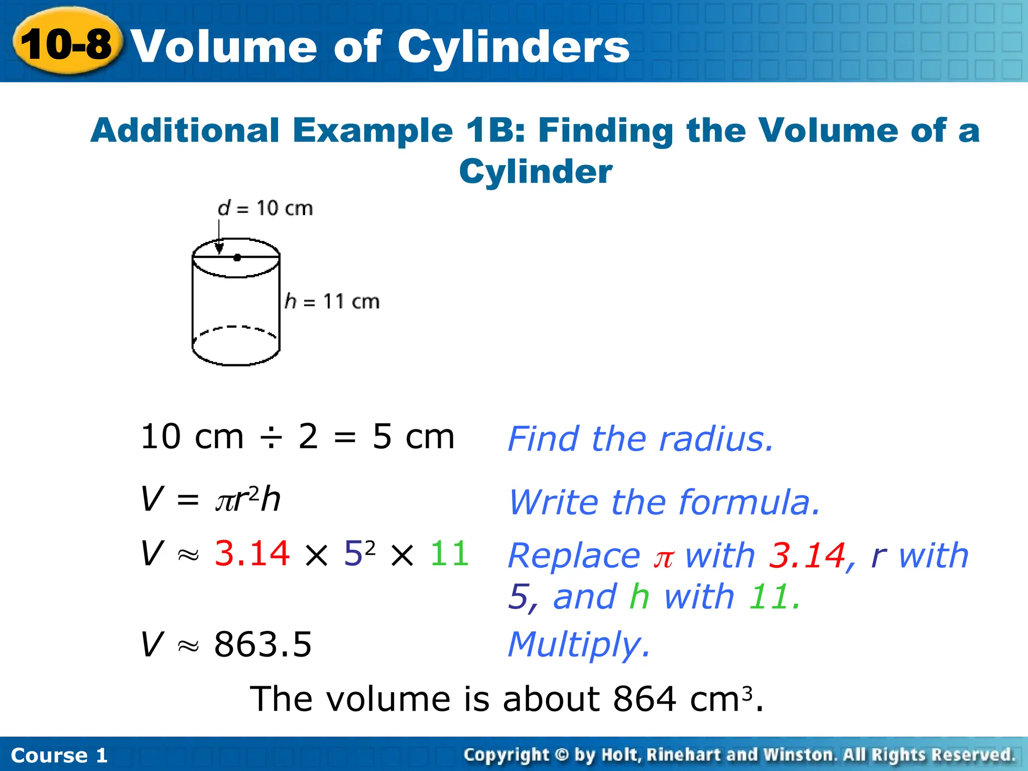 Volume of a Cylinder with Applications Math 7 | PPT