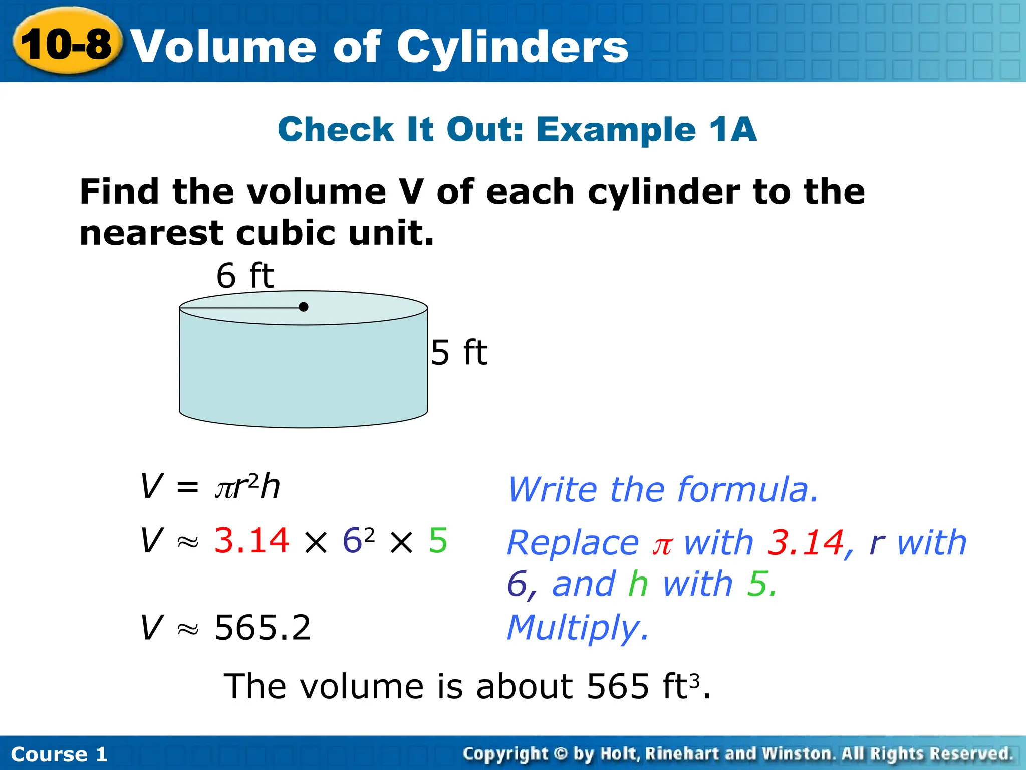 Volume of a Cylinder with Applications Math 7 | PPT