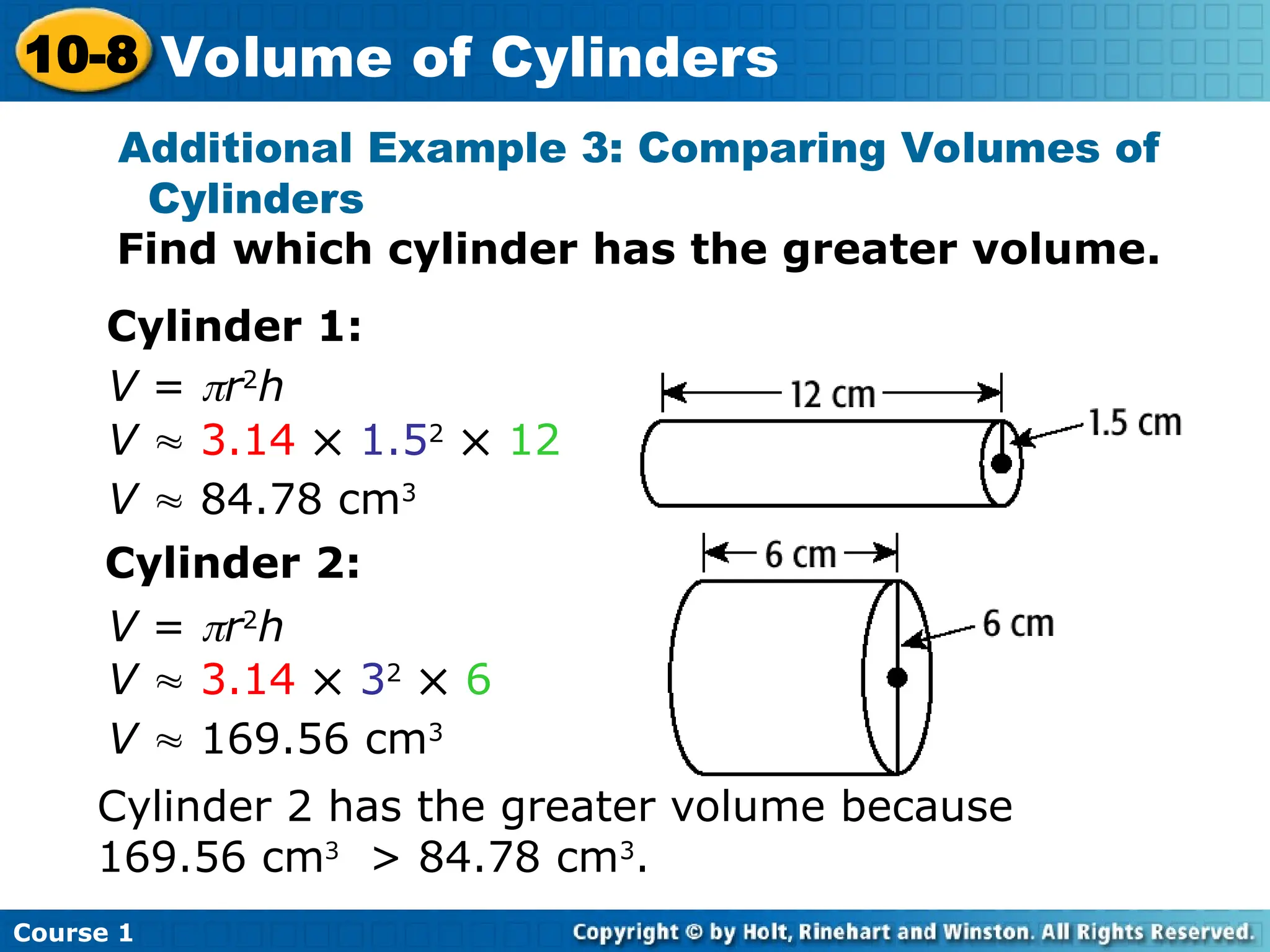 Volume of a Cylinder with Applications Math 7 | PPT