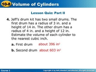 Volume of a Cylinder with Applications Math 7 | PPT