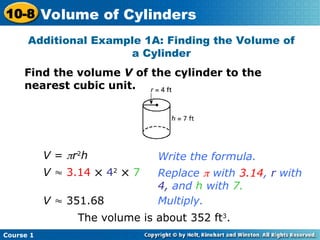 Volume of a Cylinder with Applications Math 7 | PPT