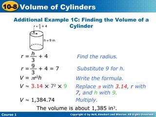 Volume of a Cylinder with Applications Math 7 | PPT
