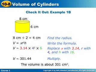 Volume of a Cylinder with Applications Math 7 | PPT