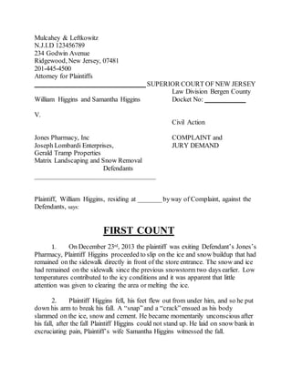 Legal Complaint Sample