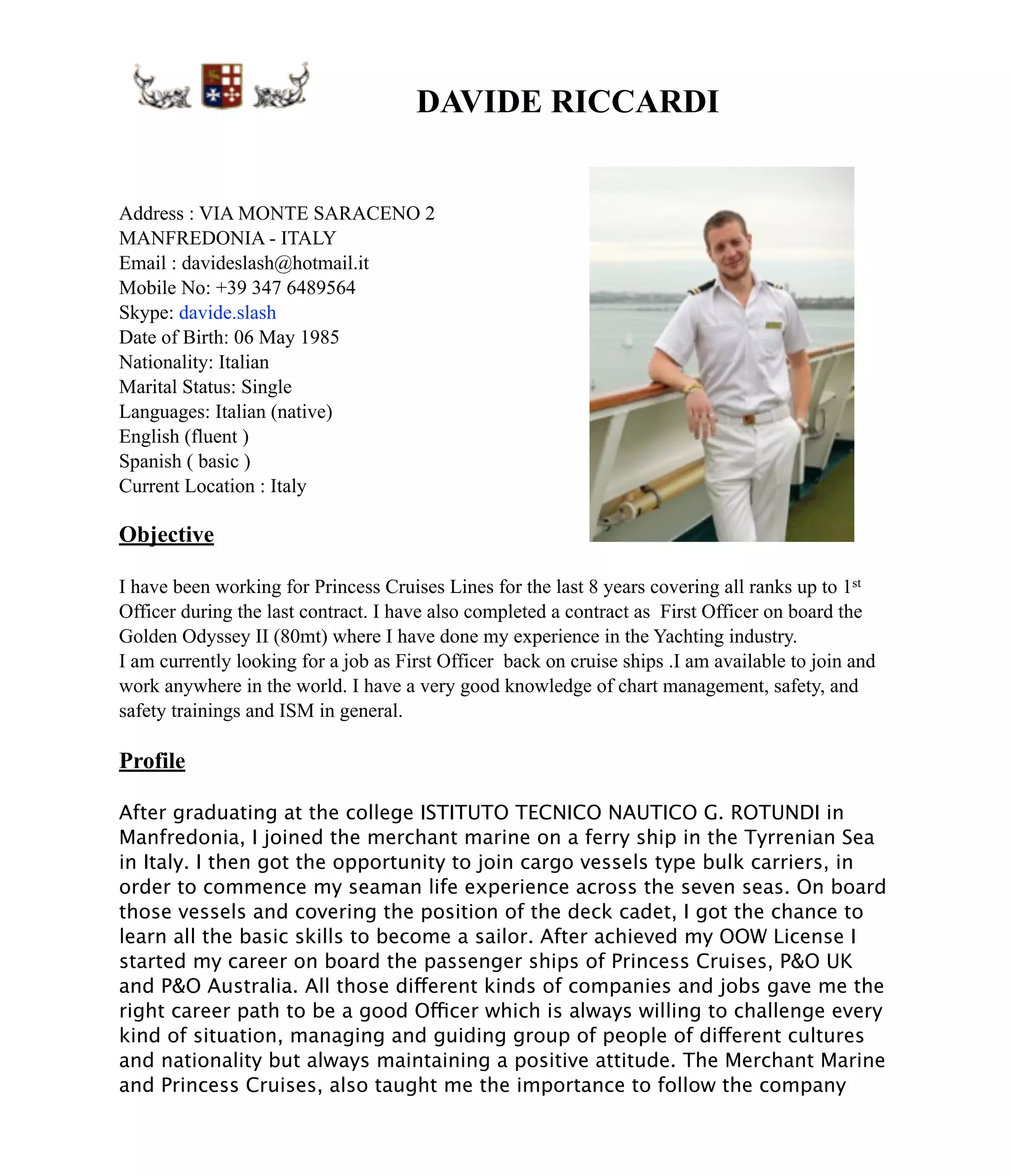 Davide Riccardi CV Ships | PDF
