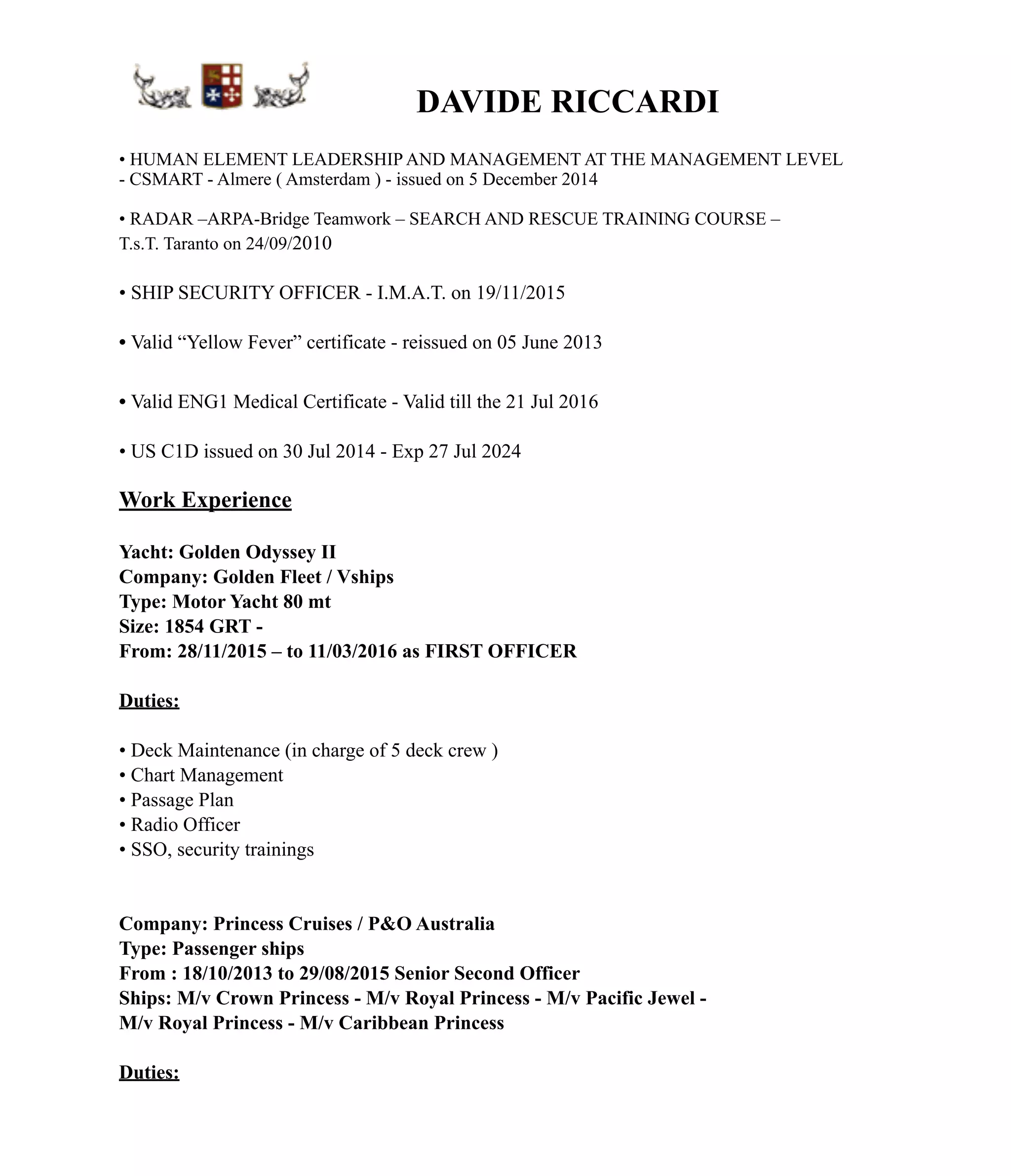 Davide Riccardi CV Ships | PDF