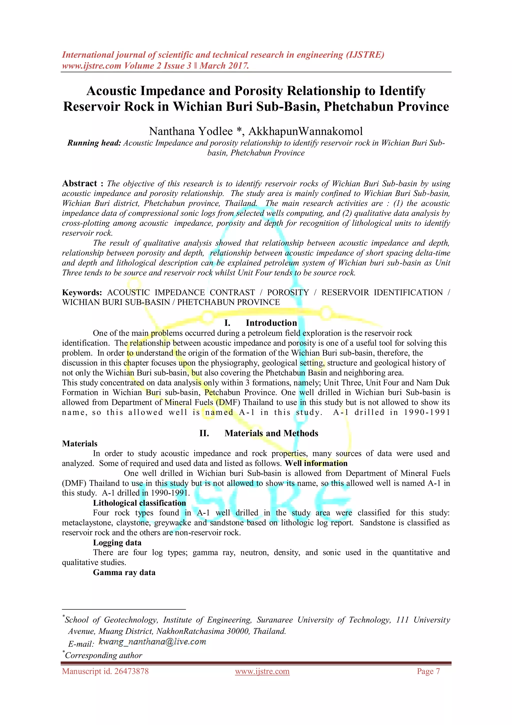 Acoustic Impedance and Porosity Relationship to Identify Reservoir Rock ...